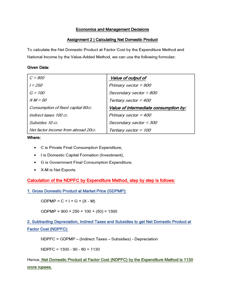 Assignment 2 - Calculating Net Domestic Product | Download Free PDF ...