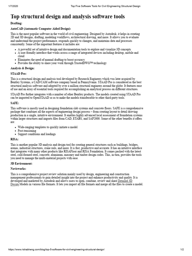Top Five Software Tools For Civil Engineering Structural Design | PDF ...