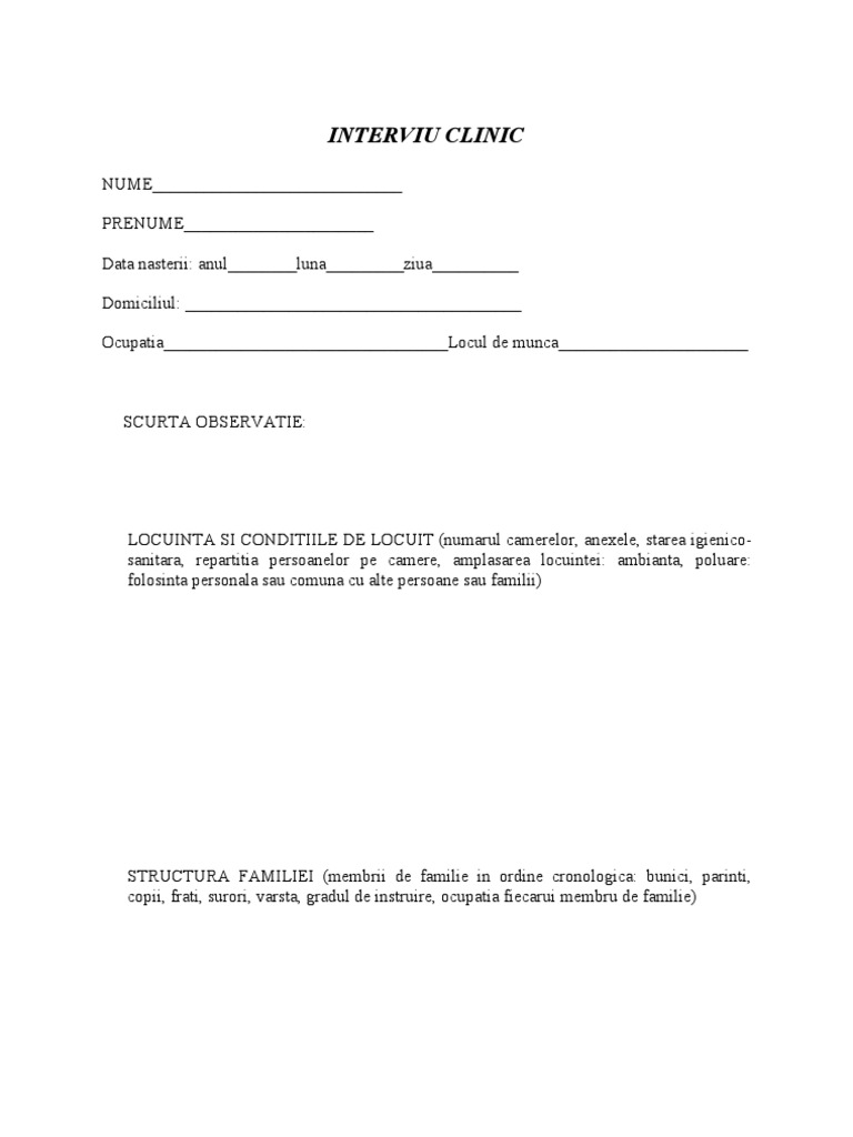 Fisa Interviu Clinic | PDF