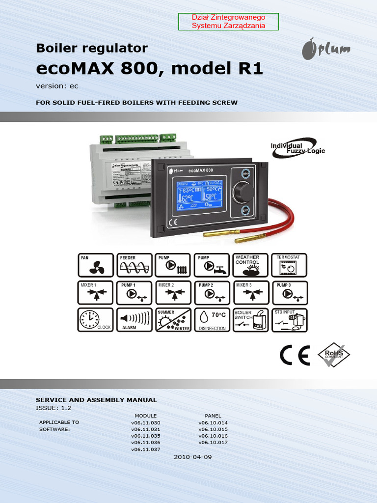 ecoMAX 800 R1 User Manual | PDF | Water Heating | Thermostat