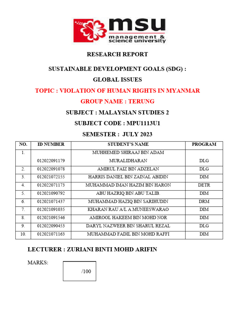 Malaysian Studies Assignment 2 | PDF | Rohingya People | Myanmar