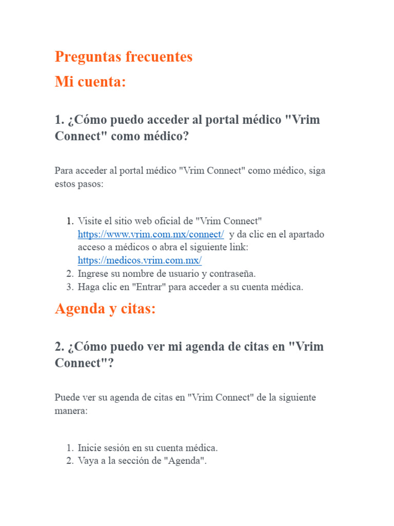 Preguntas Frecuentes Portal Médico Vrim Connect (003) | PDF | Contraseña