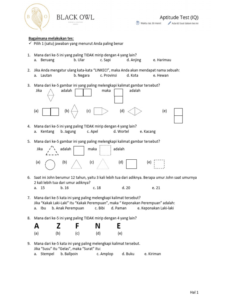 Contoh Soal dan Kunci Aptitude Test | PDF