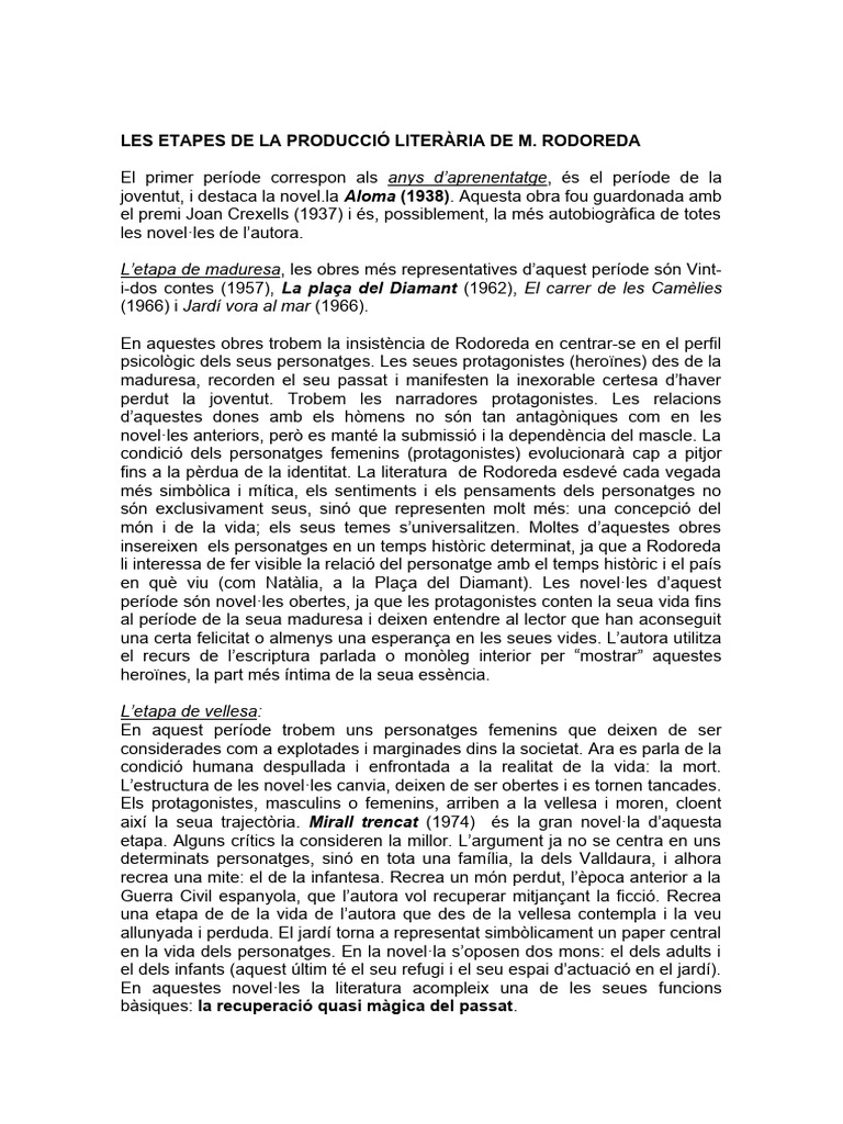 Etapes de La Producció Lit - de Mercé Rodoreda | PDF