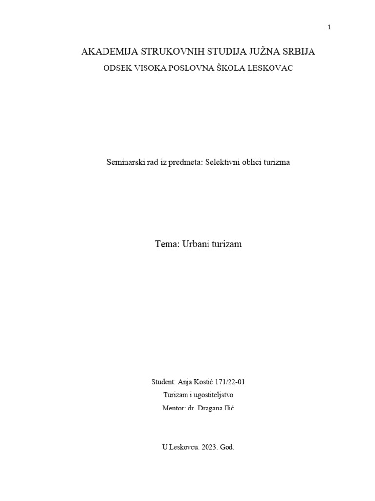 Seminarski Rad Selektivni Oblici Turizma | PDF