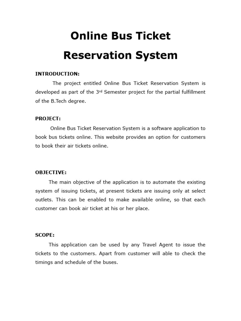 Synopsis Bus Ticket Reservation System | PDF | Microsoft Access | Insurance