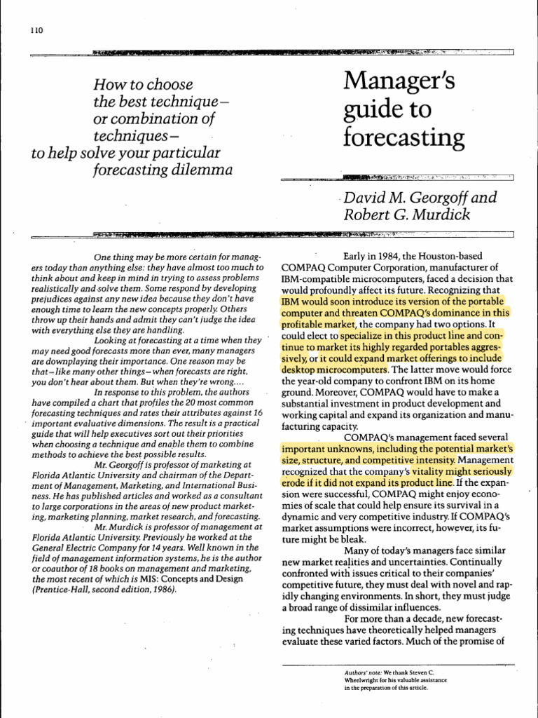 Manager's Guide To Forecasting by David M. Georgoff and Robert G ...