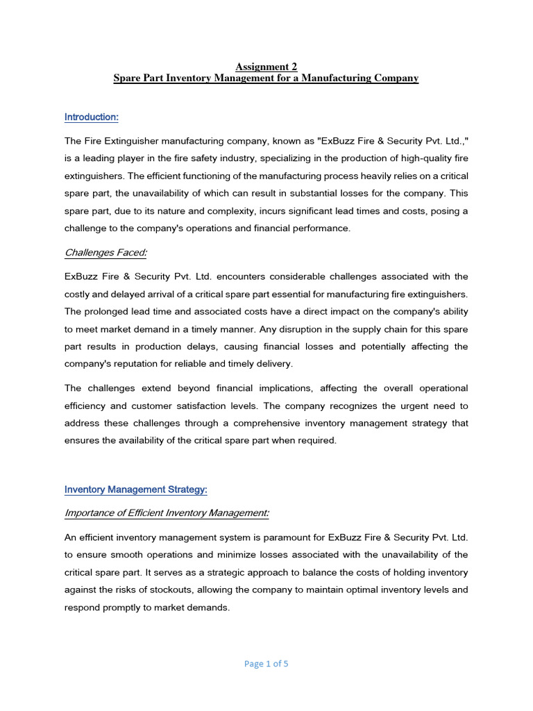 Spare Part Inventory Management Strategy | PDF | Inventory | Lean ...