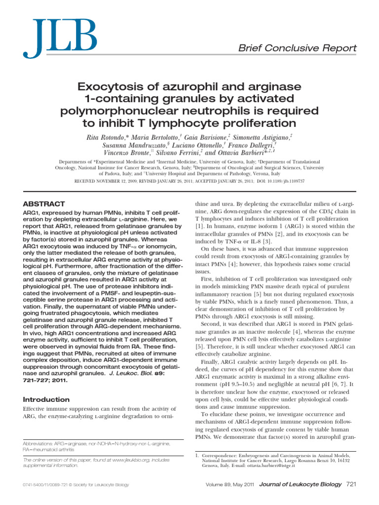 Arginasa Por Neutrofilos Inhibe Proliferacion Linfocitos T | PDF ...