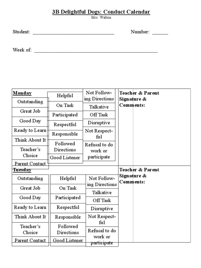 Conduct Calendar #2 | PDF
