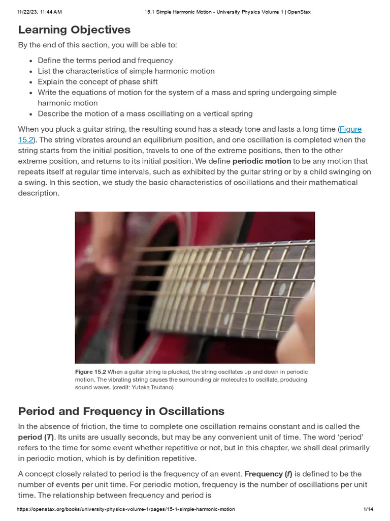 15.1 Simple Harmonic Motion - University Physics Volume 1 - OpenStax ...