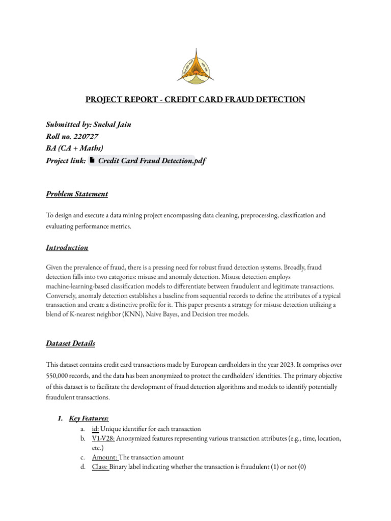 Project Report - Credit Card Fraud Detection | PDF | Statistical ...