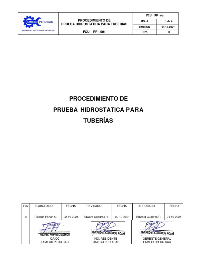 Procedimiento de Prueba Hidrostática | PDF | Presión | Líquidos