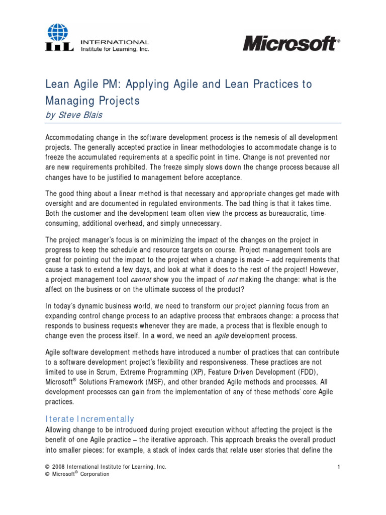 Applying Agile and Lean Practices To Managing Projects | PDF | Agile Software Development ...