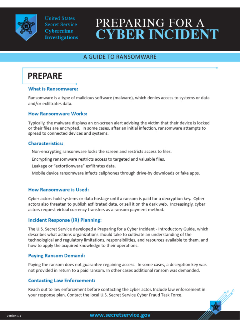 Preparing For A Cyber Incident - A Guide To Ransomware V 1.1 | PDF | Ransomware | Malware