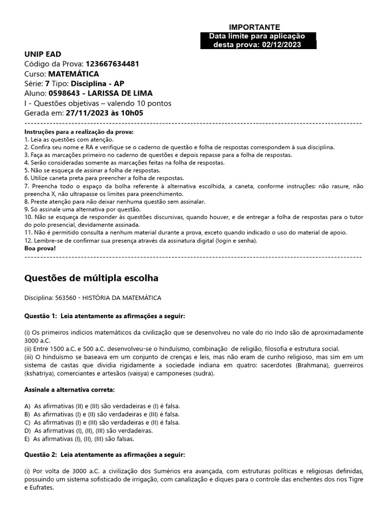 Historia Da Matematica | PDF | Antigo Egito | Matemática Historia Da Matematica | PDF | Antigo Egito | Matemática