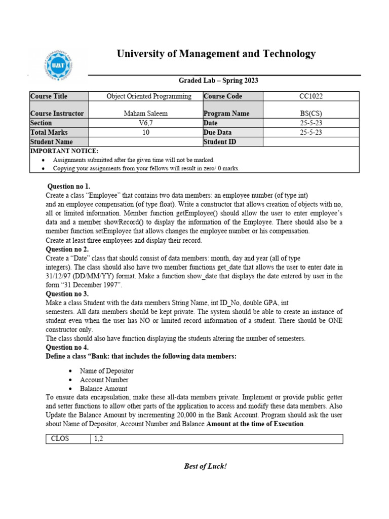 Lab Assignment 1 Pdf Class Computer Programming Method Computer Programming 8700