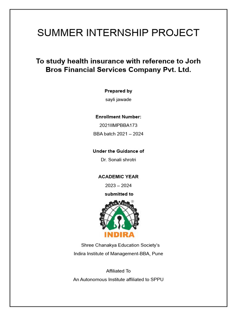 Summer Internship Project Sayli | PDF | Insurance | Health Maintenance ...