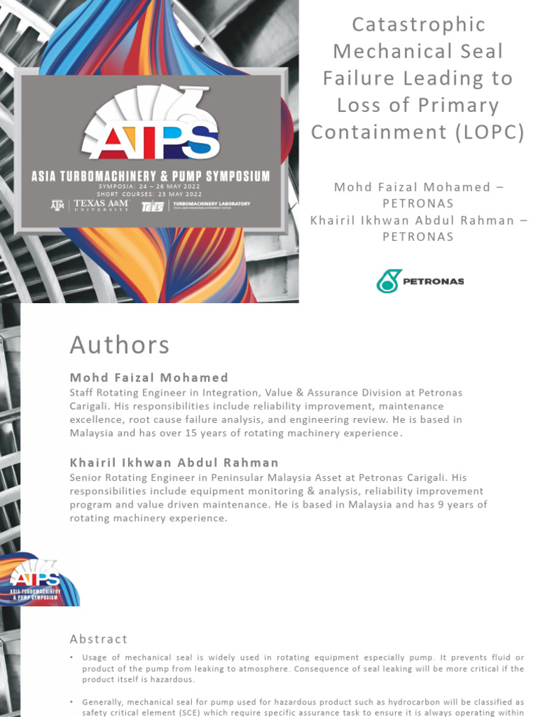 Mechanical Seal Failure and LOPC Analysis | PDF | Pump | Reliability ...
