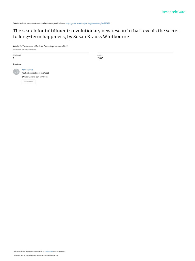 Fulfillment and Long-Term Happiness | PDF | Identity (Social Science ...