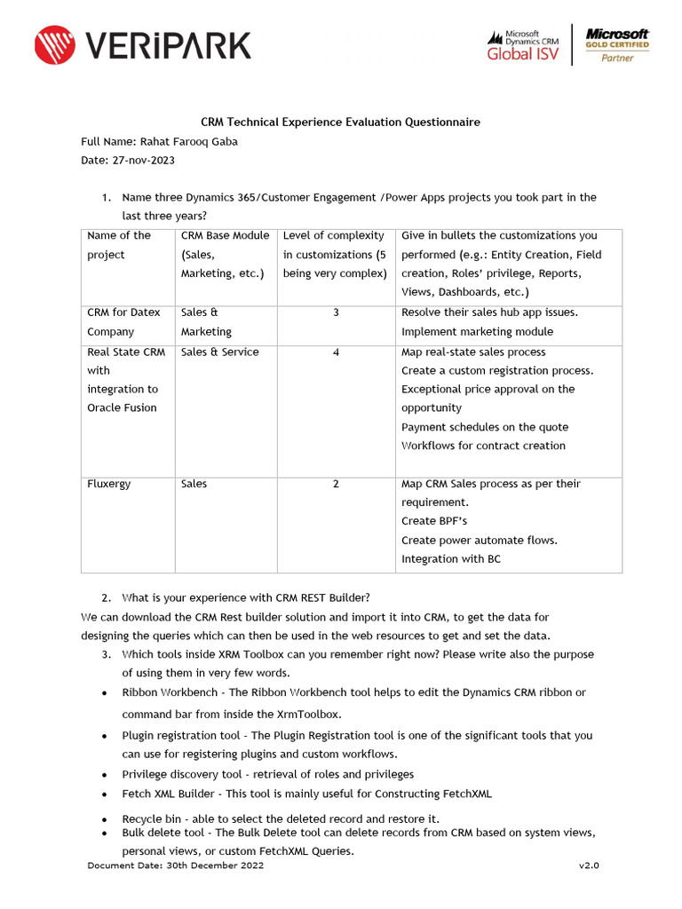 Questionnaire - CRM v2.0 | Download Free PDF | Customer Relationship Management | Sales