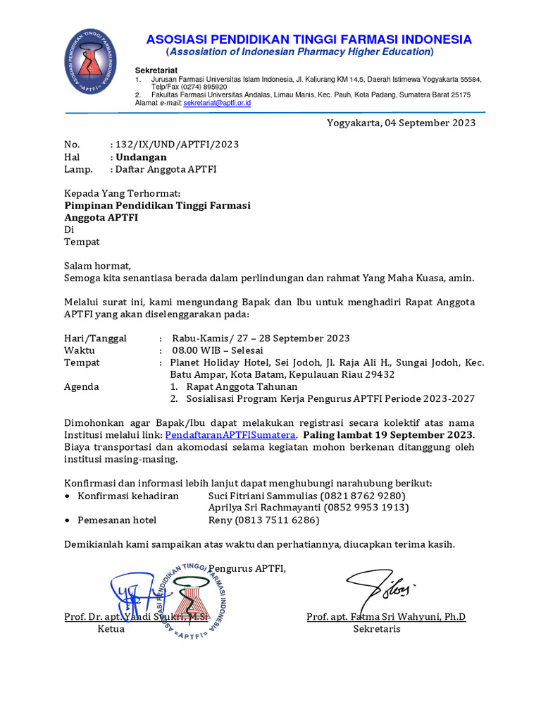 Undangan Rapat Anggota APTFI (BATAM) | PDF | Kesehatan Holistik