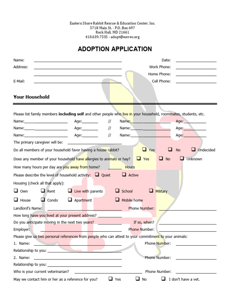 Adoption Application Rev3 | PDF | Rabbit | Animals And Humans