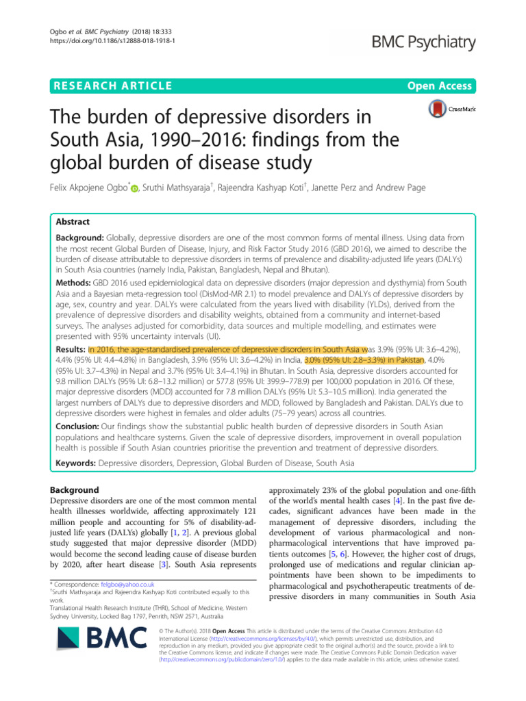 Burden of Depression in South Asia 1990-2016 | PDF | Mental Disorder ...