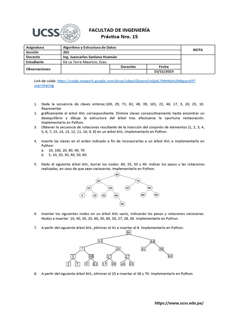 Algoritmo Y Estructura De Datos Práctica Nro 15 De La Torre Pdf Algoritmos Y Estructuras De