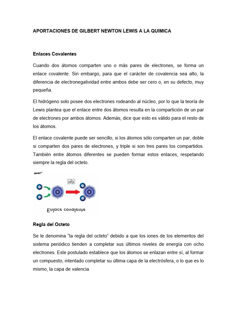 Aportaciones de Gilbert Newton Lewis A La Quimica | PDF | Enlace ...
