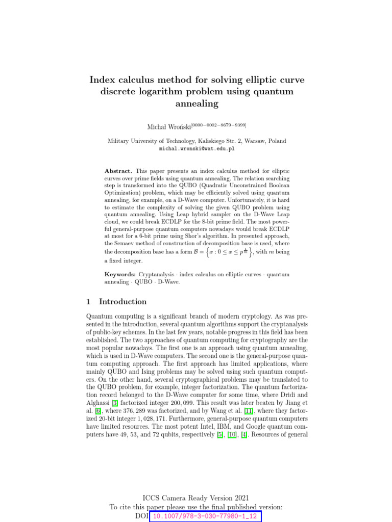 Solving Ecdlp As Qubo Pdf Quantum Computing Applied Mathematics
