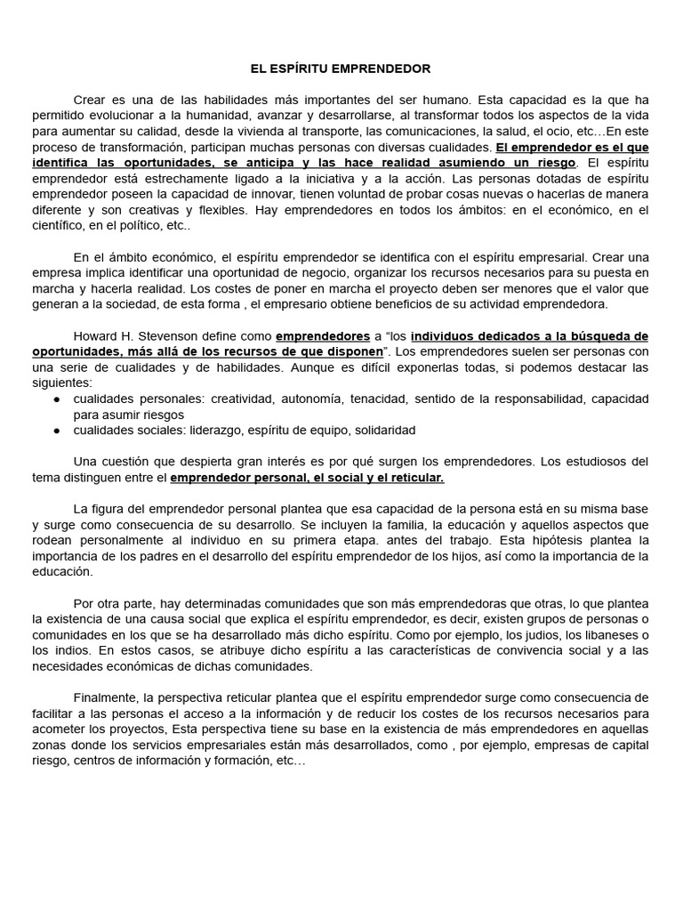 El Espíritu Emprendedor Pdf Iniciativa Empresarial Business