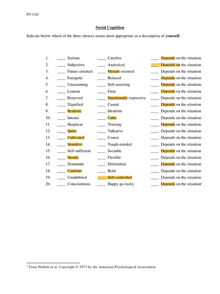 PY1102: Tutorial Week 6 Worksheet | PDF | Cognition | Emotions