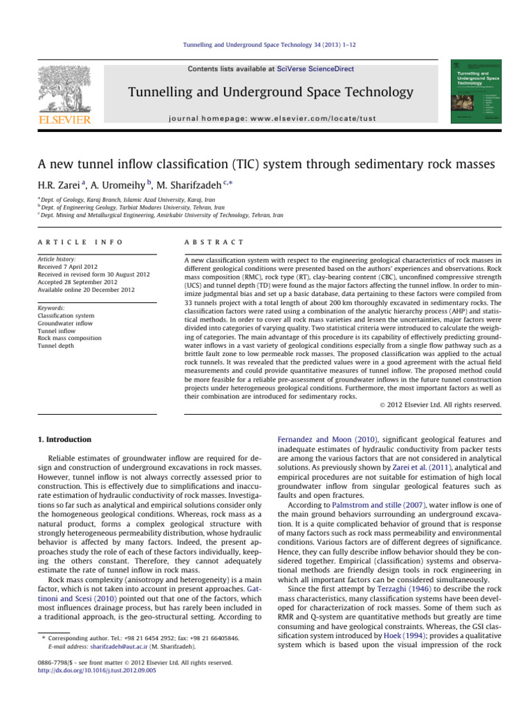 A New Tunnel Inflow Classification (TIC) System Through Sedimentary ...