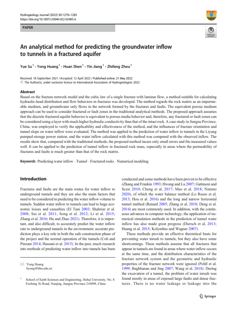 An Analytical Method For Predicting The Groundwater Inflow To Tunnels ... An Analytical Method For Predicting The Groundwater Inflow To Tunnels ...
