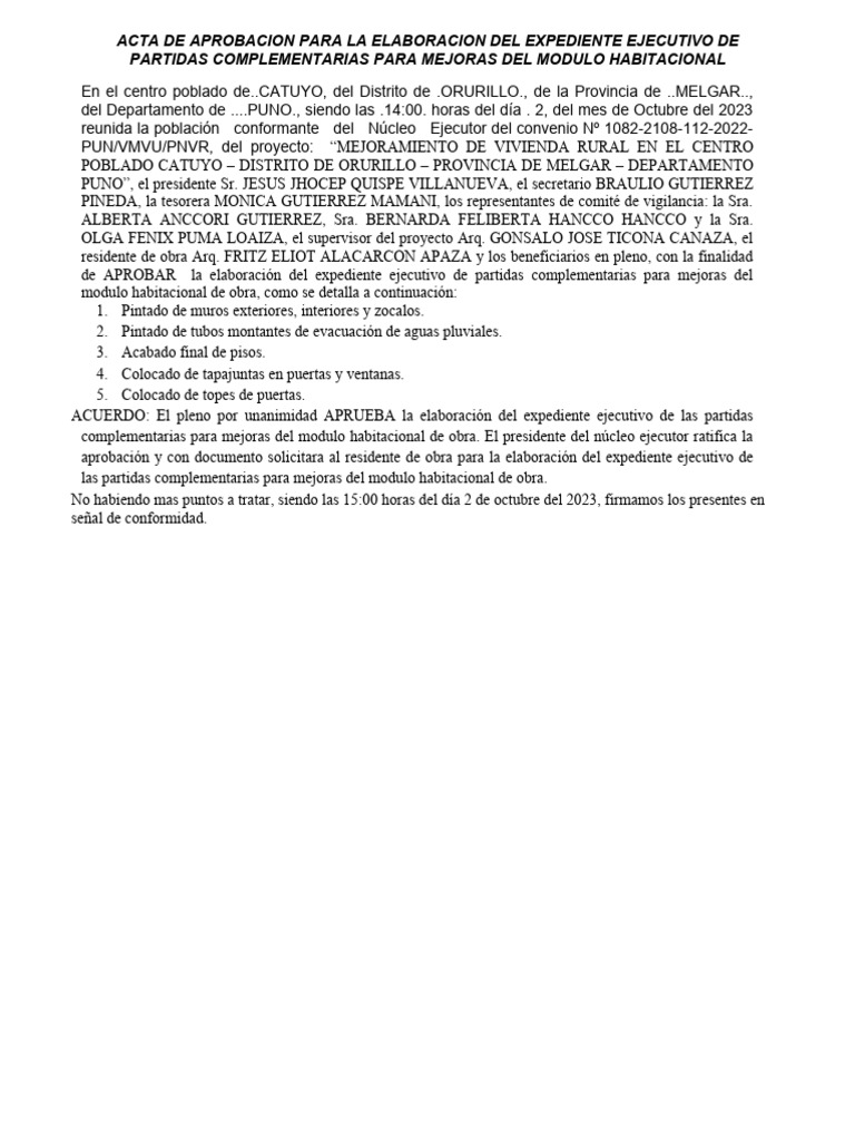 Acta de Partidas Complementarias | PDF