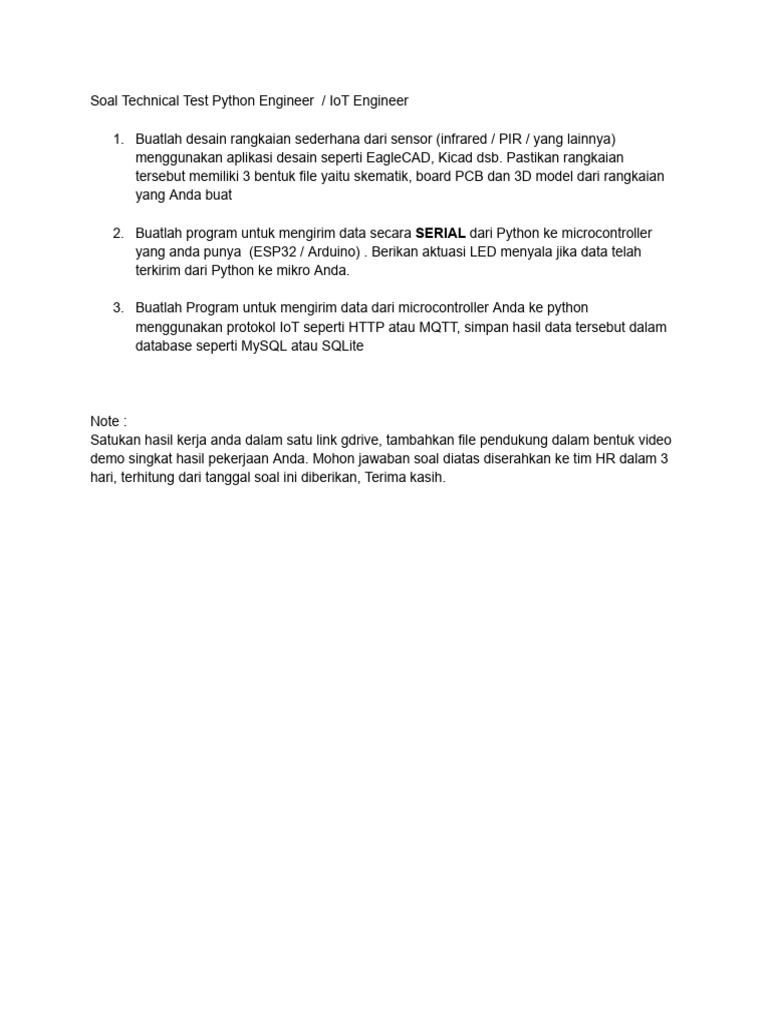 Soal Technical Test Python Engineer IoT Engineer1 | PDF | Komputer