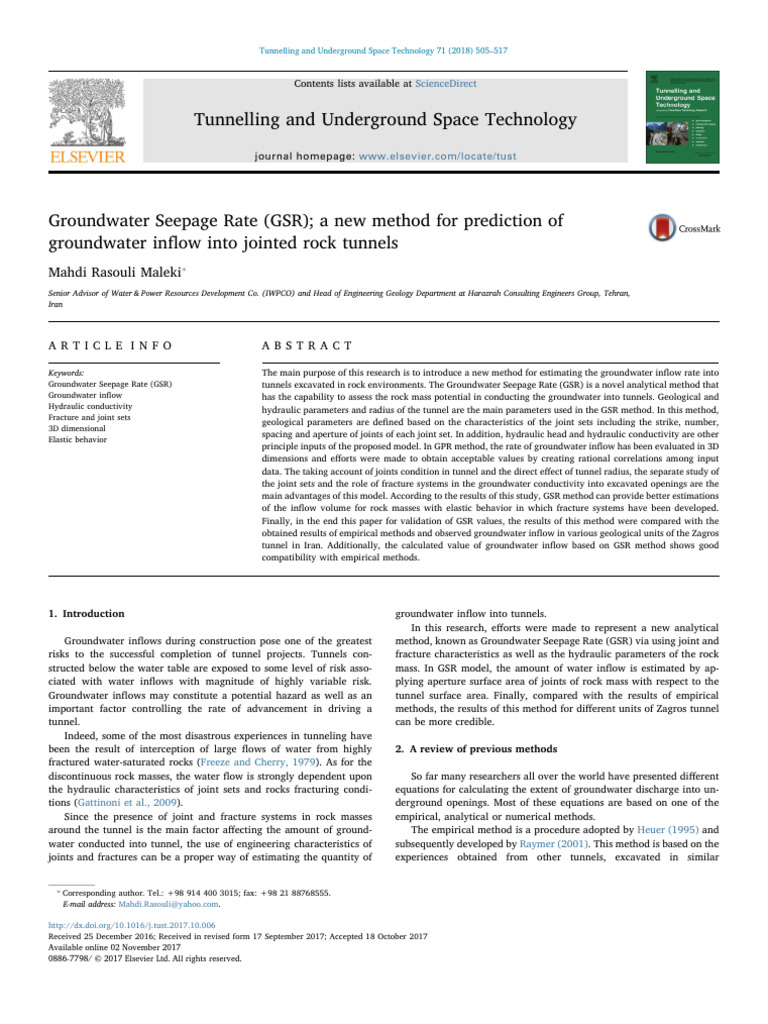 Groundwater Seepage Rate (GSR) A New Method For Prediction of ...