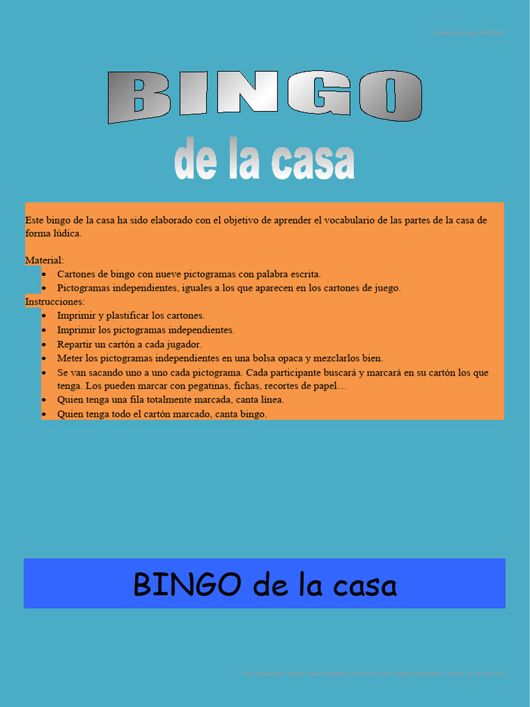 Bingo de Partes de la Casa | PDF | Actividades de ocio | Bienes ...