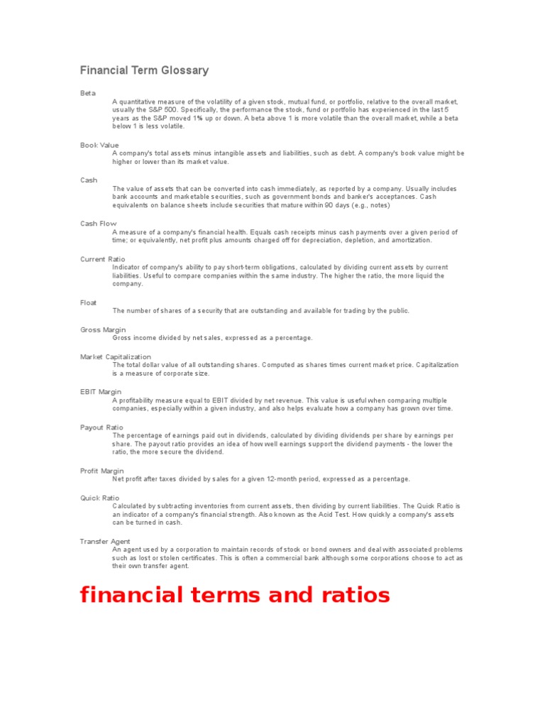 Financial Term Glossary | PDF | Letter Of Credit | Book Value