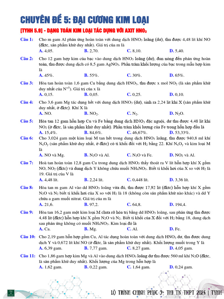 5.9 - D NG Toán Kim Lo I Tác D NG V I Axit Hno3 - GCT | PDF