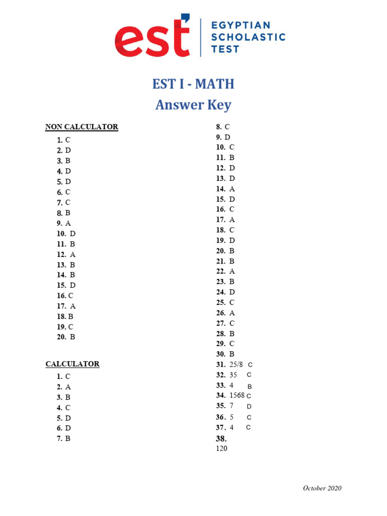 EST I - Math - October 2020 - AK | PDF