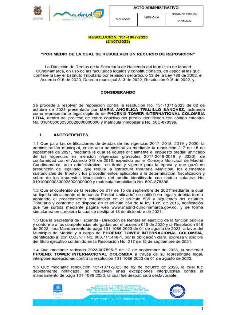 Resolucion Que Resuelve Recurso de Reposicion | PDF | Debido al proceso ...