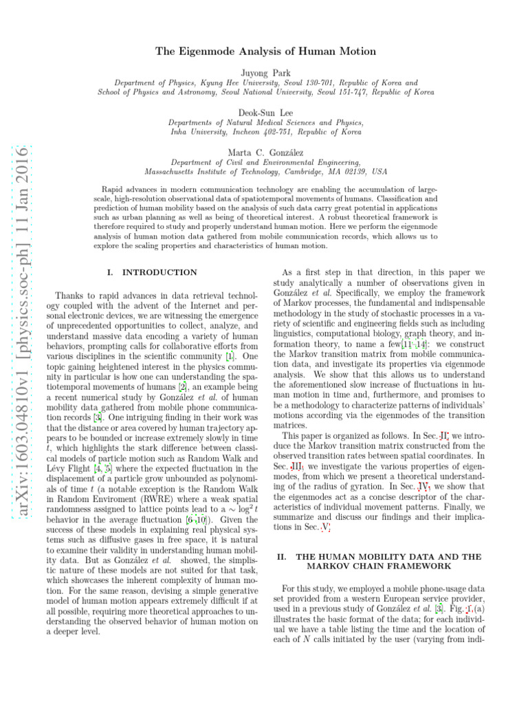 The Eigenmode Analysis of Human Motion | PDF | Eigenvalues And Eigenvectors | Matrix (Mathematics)