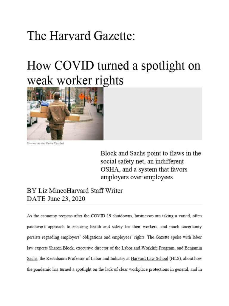 How Covid Turned Spotlight On Weak Worker Rights | PDF | Occupational ...