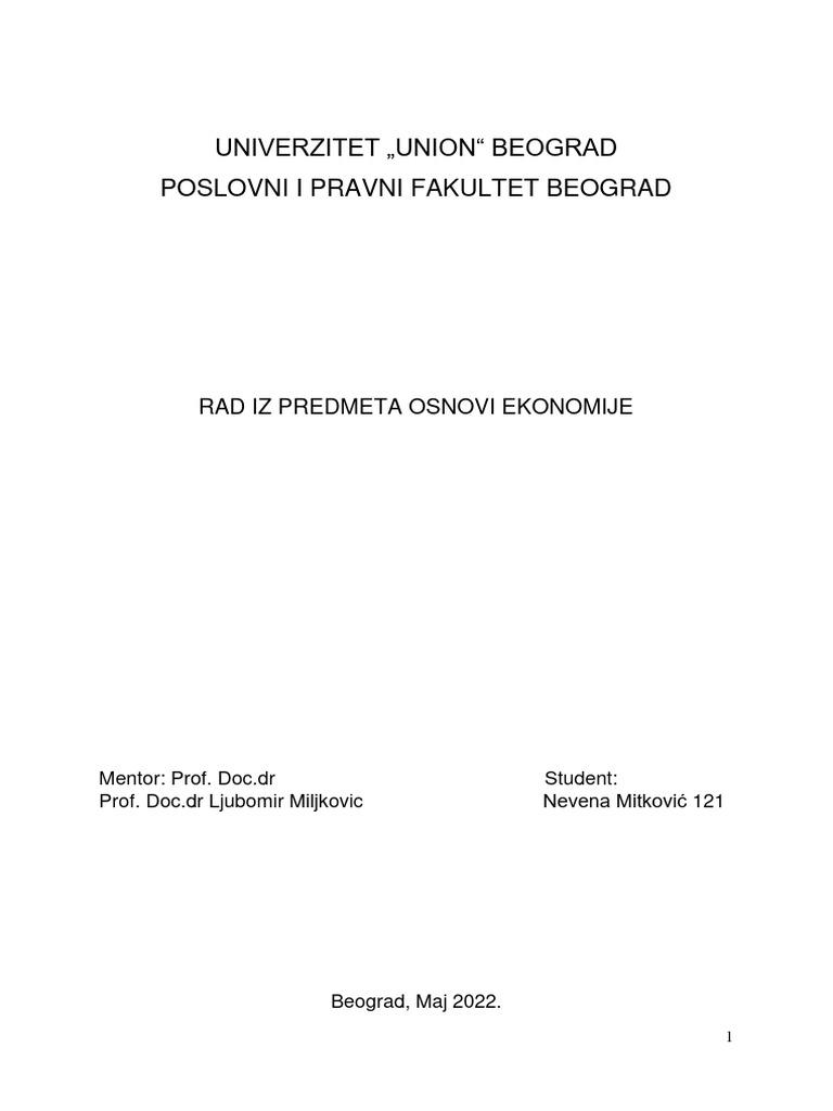 Univerzitet Union" Beograd Poslovni I Pravni Fakultet Beograd | PDF