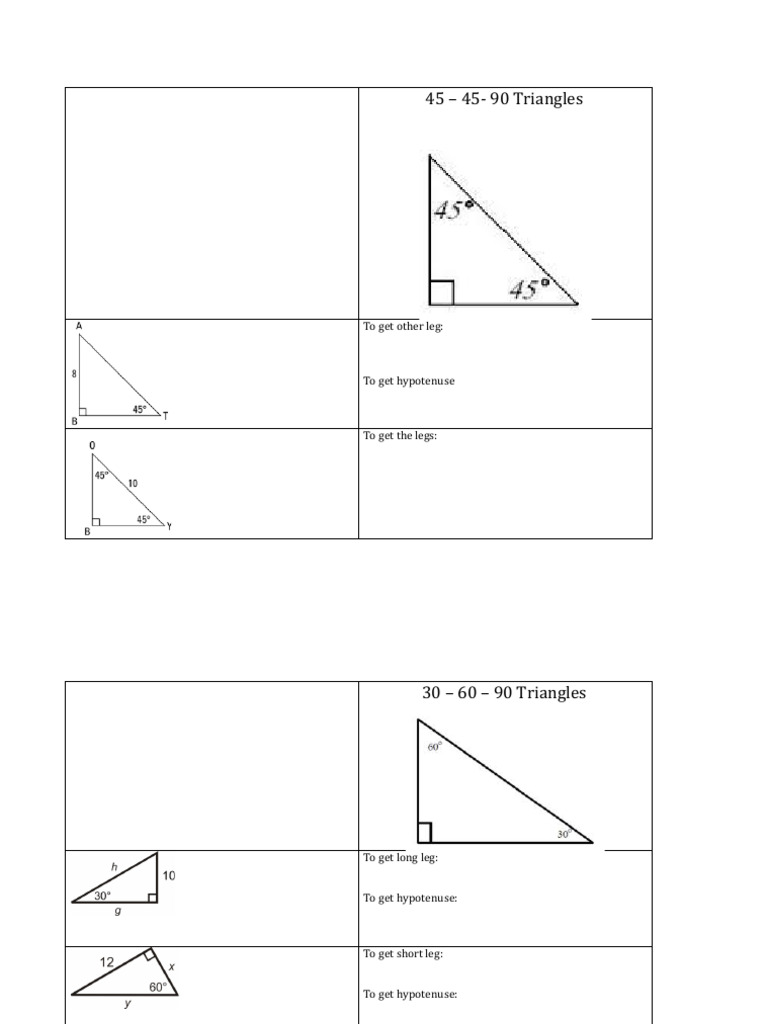 Geom Special Right Triangles Foldables | PDF