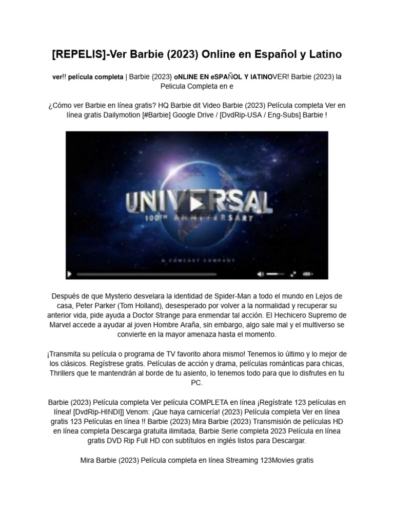 (REPELIS) - Ver Barbie (2023) Online en Español y Latino | PDF