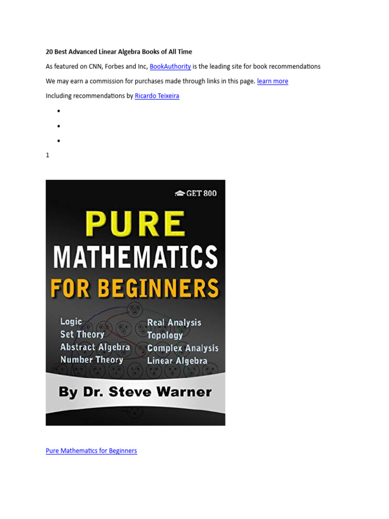 20 Best Advanced Linear Algebra Books of All Time | PDF | Mathematics ... 20 Best Advanced Linear Algebra Books of All Time | PDF | Mathematics ...