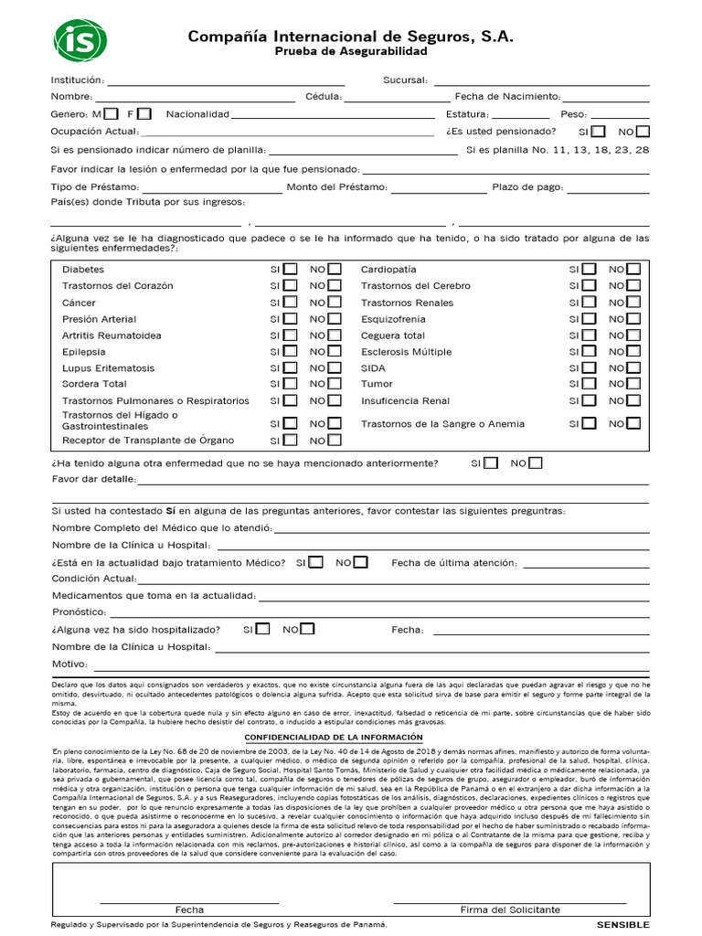 Formulario de Asegurabilidad | PDF | Seguro | Póliza de seguros